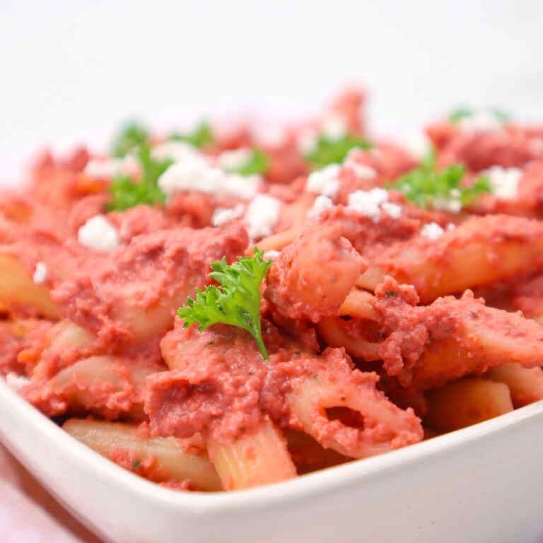 Beetroot Hummus Pasta - Creamy, Vibrant and Easy